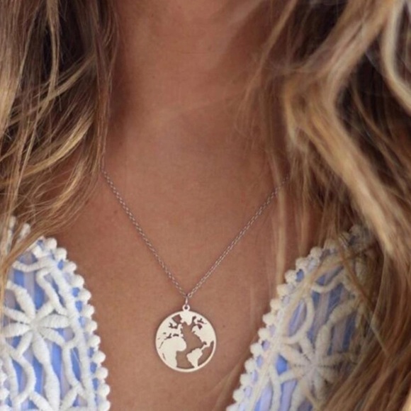 Jewelry | World Map Silver Necklace | Poshmark